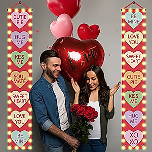 Conversation Hearts Valentines Banners with Warm Led Lights 70.9x12 Inch Valentines Day Door Decor Outdoor Valentines Decorations for The Home Happy Valentines Day Decor Banner (Valentines-1)