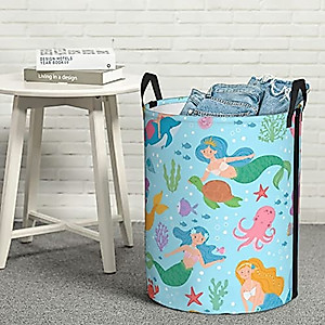 Laundry Basket,Mermaidfairytale Princesses And,Large Canvas Fabric Lightweight Storage Basket/Toy Organizer/Dirty Clothes Collapsible Waterproof For College Dorms-Large