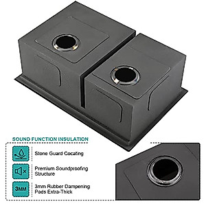 33 Black Undermount Kitchen Sink Workstation - iAnomla 33 x19 Inch Black Kitchen Sink Undermount Sink 16 Guage Stainless Steel Ledge Workstation 60/40 Double Bowl Kitchen Sink with Cutting Board