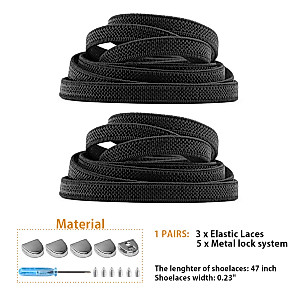 No Tie Elastic Shoe Laces, One Size Fits All Adult and Kids Shoes, Elastic Shoelaces for Sneakers Black
