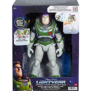 Mattel Disney Pixar Lightyear Toys, Talking Buzz Lightyear Action Figure with Liftoff Vapor Trail, 20 Sounds, Jetpack with Expanding Wings