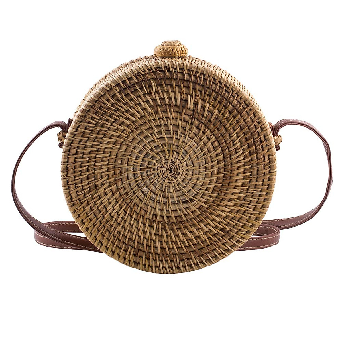 LYCSIX66 Handmade Round Rattan Bag Boho Summer Straw Bag Women Crossbody Purse
