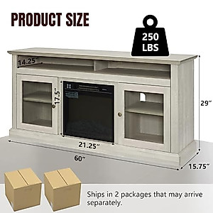 Zevemomo Fireplace TV Stand, 60", Rustic Grey