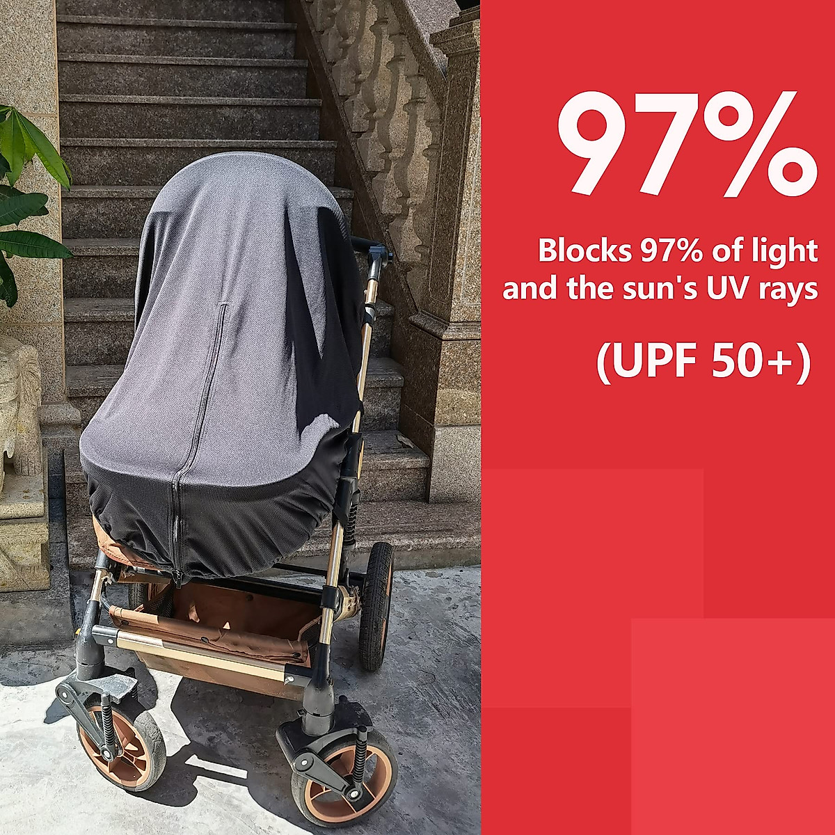Sun Shade for Strollers, UV Sun and Sleep Shade Universal Fit for Baby Strollers, Blackout Stroller Cover, Breathable and Stops 99% of The Sun's Rays (UPF50+) Black