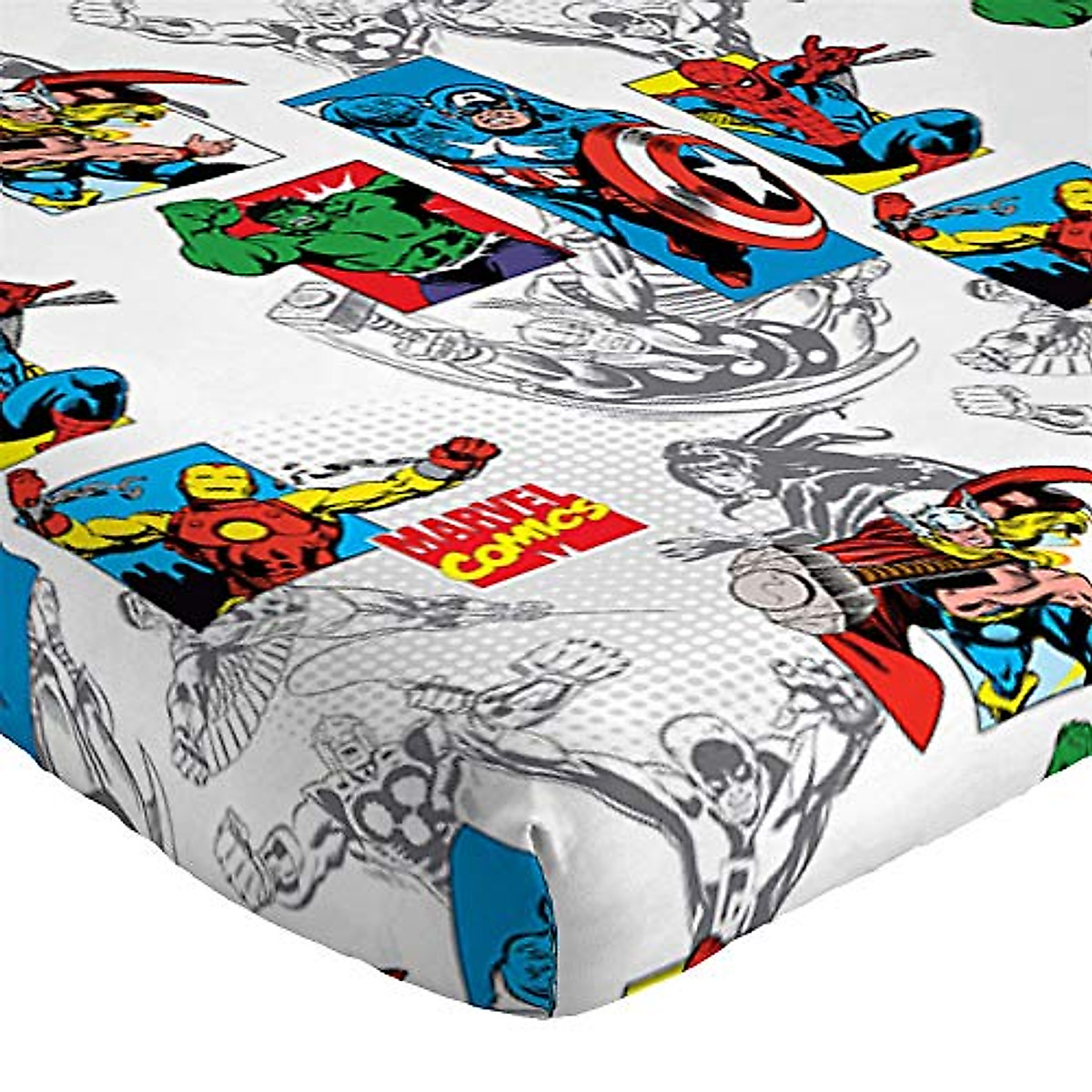 Jay Franco Marvel Comics Full Sheet Set-Features Captain America, Hulk, Iron Man, Spiderman, and Thor, Good Guys Blue