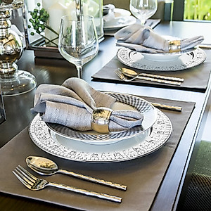 ZENFUN 6 Pack 12" Stainless Steel Charger Plates, Round Metal Plates with Flower Pattern, Large Serving Camping Plates for Home Kichten, Banquets, Parties, Restaurants