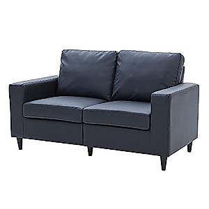 XINGKAI PU Leather Sofa with Soft Padding,Couch for Living Room, for Apartment, Small Space, Solid Wood Frame Upholstered 2 Seat Sofa Couch and Loveseat for Home or Office