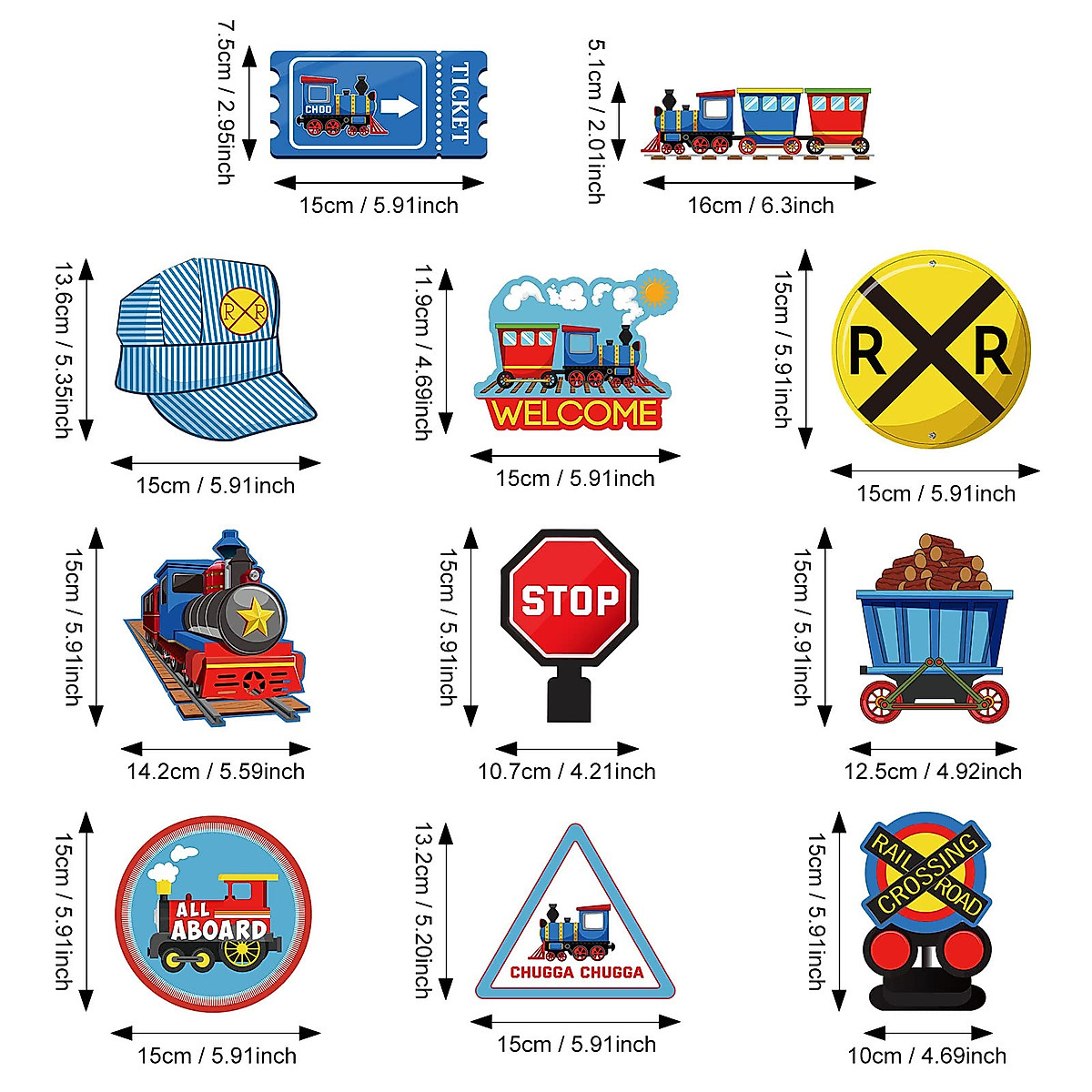 51 Pieces Train Birthday Party Supplies Decorations Transportation Hanging Swirls Steam Train Ceiling Decor for Railroad Traffic Sign Party I'm Two Party Baby Shower Favors Supplies