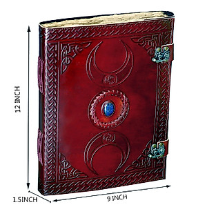 cuero 3 Moon Blue Lapiz Embossed Vintage Leather Journal | 240 Pages of Antique Handmade Deckle Edge Vintage Paper, Leather Sketchbook, Drawing Journal, Great Gift (9 inch 12 inch, brown)