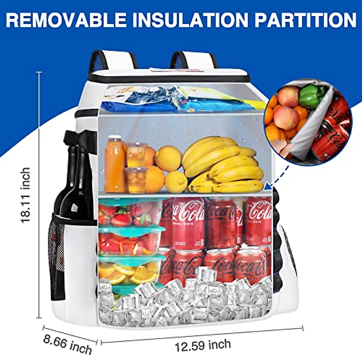 Heytrip Cooler Backpack 54 Cans Insulated Cooler Bag with Sternum Strap, Keep Freeze for 20 Hours, Waterproof & Leak-Proof Cooler with Multi-Compartments(White)