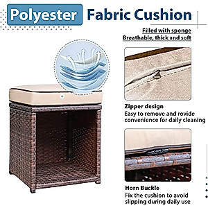 Yangming 2 Pieces Outdoor Patio Ottoman, Indoor Outdoor All Weather Rattan Wicker Ottoman Seat, Patio Rattan Furniture, Footstool Footrest Seat w/ Removable Cushions, No Assembly Required…