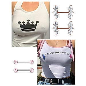 Msndnkwo Nipple Rings for Women Nipple Piercing Jewelry 14G Surgical steel Cubic zircon 14mm Silver/Pink/Purple/Rose Gold 8 Pairs Barbell Body Piercing Jewelry