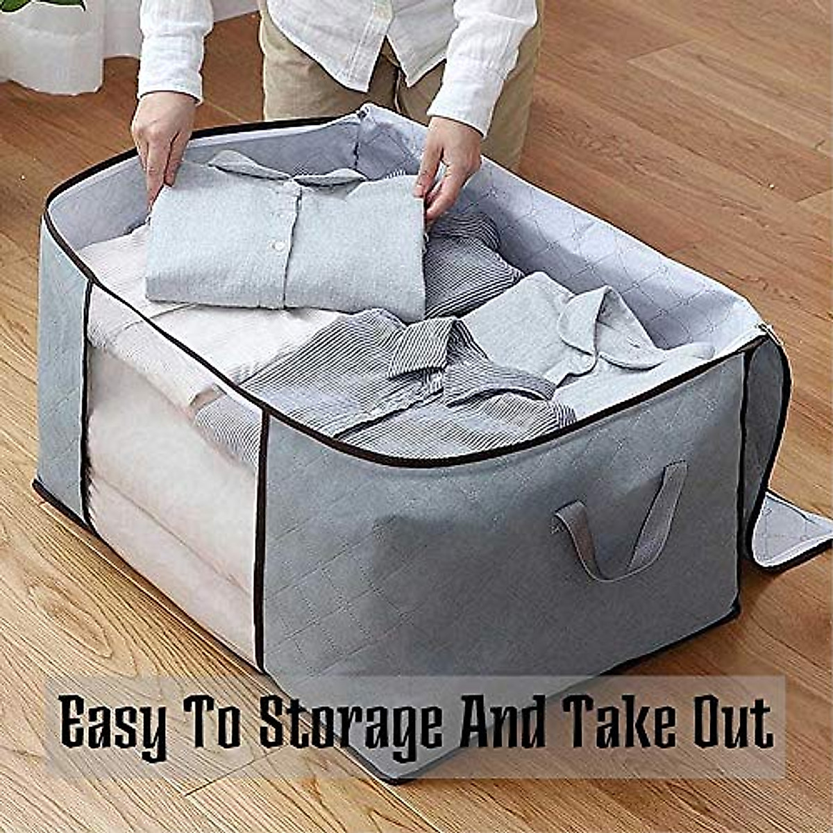 Under Bed Storage bags 3 Pack Large Capacity Clothes Storage Bag Organizer with Reinforced Handle Thick Fabric for Comforters,Blankets,Bedding,Foldable with Sturdy Zipper (Underbed Storage 3 Pack)