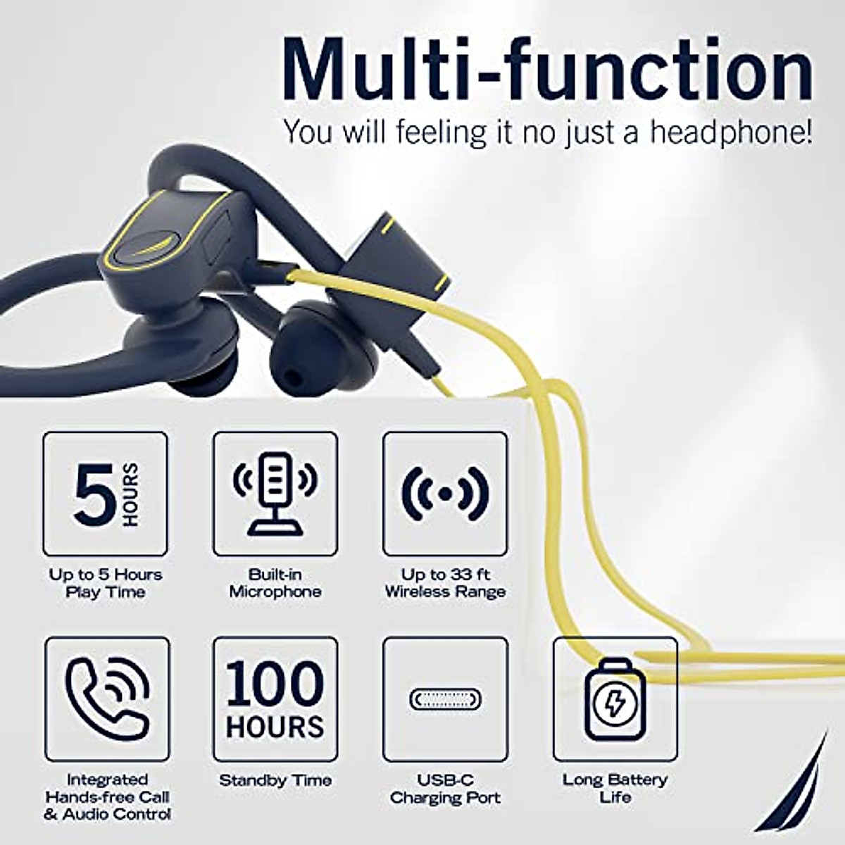 Nautica Stereo Sport Earphones H110 Sports Wireless Earbuds Wireless Running Headphones with Microphone, Bluetooth 5.0 and 15 Hrs Playtime