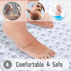 Yimobra Original Bathtub Mat Non Slip, Extra Long Bath Mat for Tub with Big Suction Cups and Drain Holes, Machine Washable Tub Shower Mats for Bathroom 16 x 40 Inches, Phthalate Latex Free, White