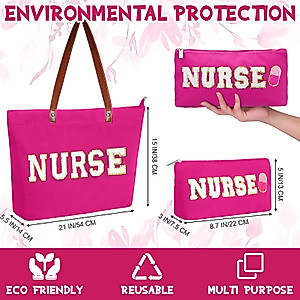 Locmeo 2 Pcs Tote Bag Gift for Teacher Nurse Dance Preppy Makeup Bag Cosmetic Women Chenille Letter School party(Nurse)