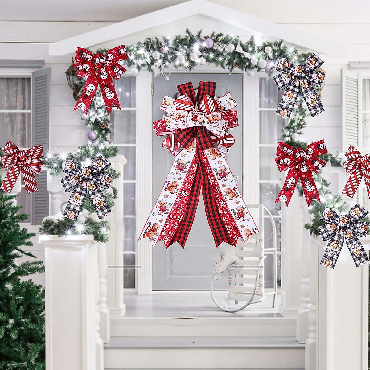 RINOLY Christmas Ribbon Wired 2.5 Inch,6 Roll 30 Yards Christmas Ribbon with Wire-Snowflake/Snowman/Gingerbread Man/Santa/Glitter Stripe/Buffalo Plaid Christmas Ribbon for Wreaths Bow Tree DIY Crafts