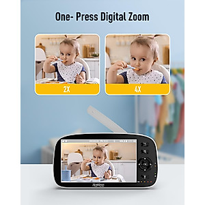 HOHOO Baby Monitor, 5" 720P HD Split Screen, 30 Hours Battery Life Baby Monitor with Camera and Audio|Remote PTZ, Two-Way Audio, Zoom, Night Vision, Lullabies, 960ft Long Range