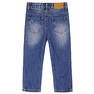 KIDSCOOL SPACE Baby Girl Boy Jeans,Little Kid Elastic Band Inside Ripped Denim Pants,Blue,18-24 Months