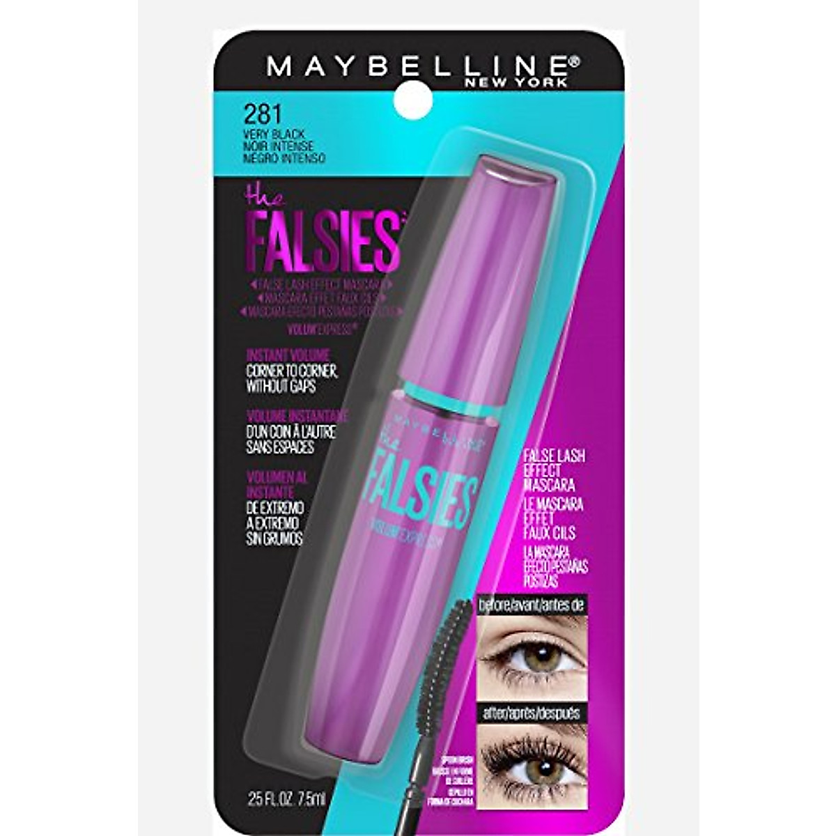 Maybelline Volum' Express The Falsies Waterproof Mascara, Volumizing and Separating Make Up Formula, Blackest Black, 1 Count