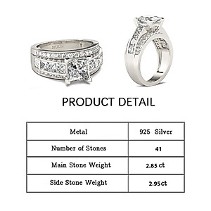 Jeulia Classic Princess Cut Sterling Silver Ring Cubic Zirconia Wedding Diamond Band Rings Engagement Bridal Anniversary Rings for her (Silver, 9.5)