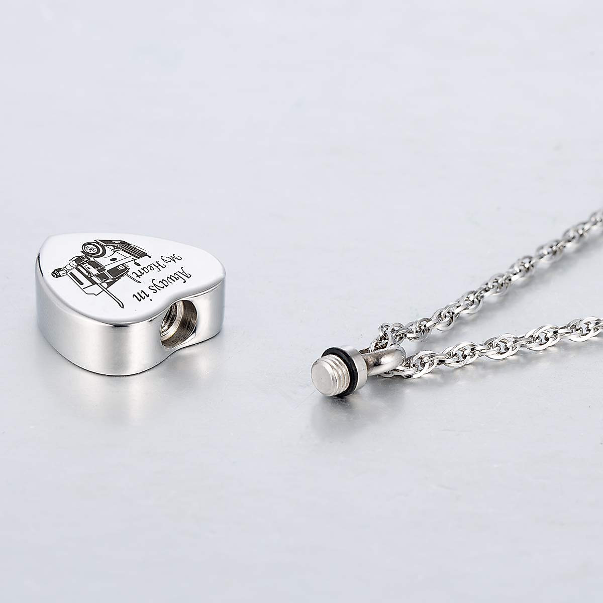 Always in my heart Urn Necklace for Ashes Trucker Memory Pendant Cremation Jewelry (Always in my heart)