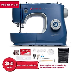 SINGER Making The Cut Sewing Machine with 97 Stitch Applications & Accessory Kit M3330, Simple & Easy To Use, Perfect For Beginners, Blue.