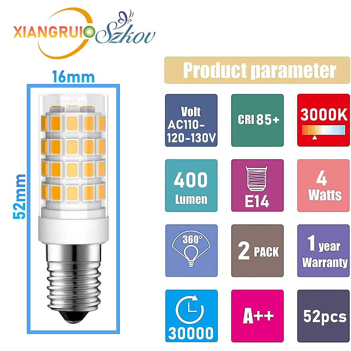 2-Pack E14 LED Bulb European Base 4W Turkish Light Bulb AC120V Electric Window Candle Lamp for Chandelier,Ceiling Fan,Pendant,Wall Sconce Fixtures 40W Equivalent Warm White 3000K