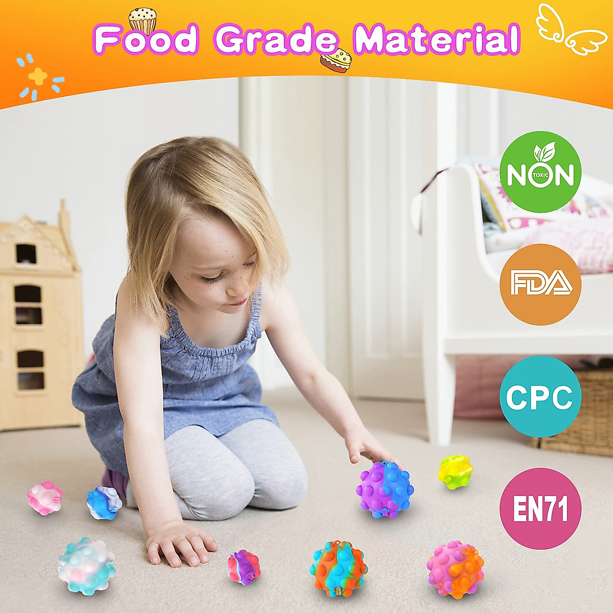 Inflatable Pop Ball Its Fidget Toys Bulk Easter Basket Stuffers for Kids 3D Stress Balls Birthday Party Favors for Kids Goodie Bag Stuffers Fidgets for Kids Prizes It Poppers Squeeze Sensory Toys 8PCS