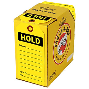 SmartSign Pack of 100 Hold Tags in Dispenser Box | 3" x 6.25" Fluorescent Cardstock, Tear Resistant Fiber Patch, Yellow