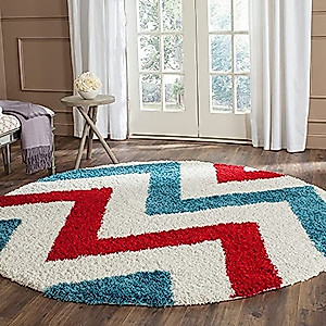SAFAVIEH Kids Shag Collection Accent Rug - 3' x 5', Ivory & Red, Chevron Design, Non-Shedding & Easy Care, 2-inch Thick Ideal for High Traffic Areas in Entryway, Living Room, Bedroom (SGK564B)