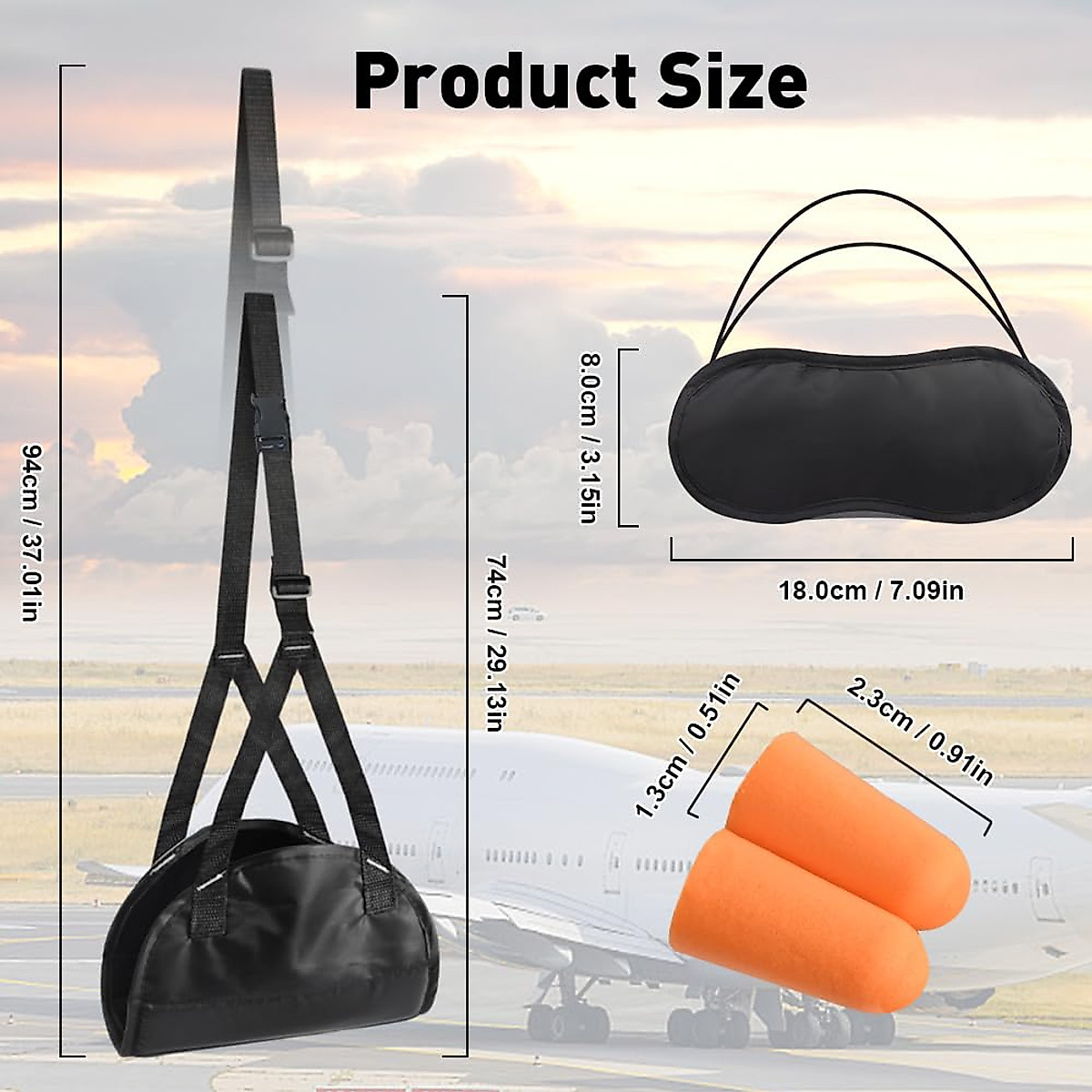 zxbaers Airplane Foot Rest, Portable Airplane Foot Hammock with Memory Foam, Adjustable Height Leg Support for Travel Office Long Flight Essentials
