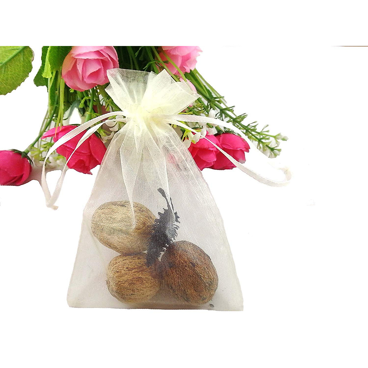 SumDirect 100Pcs 4x6inch Sheer Drawstring Organza Jewelry Pouches Wedding Party Christmas Favor Gift Bags (Beige)