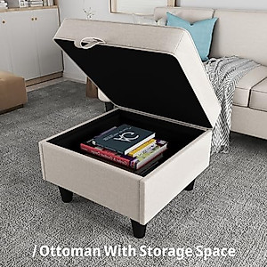 Sunrise Coast Sectional L Shaped Living Room Modular USB+Type-C Charging Port 3 Seater Couches with Removable Storage Ottoman Small Sofa 78", Beige