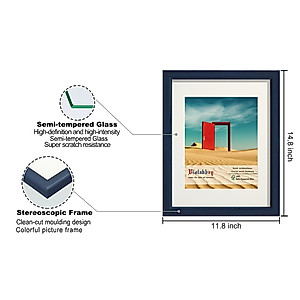 VIOLABBEY 11x14 Picture Frames Set of 4, Fits 8x10 Photo Frame with Ivory Mat or 11x14 Without Mat, Wall or Tabletop Display, Semi Tempered Glass, Blue