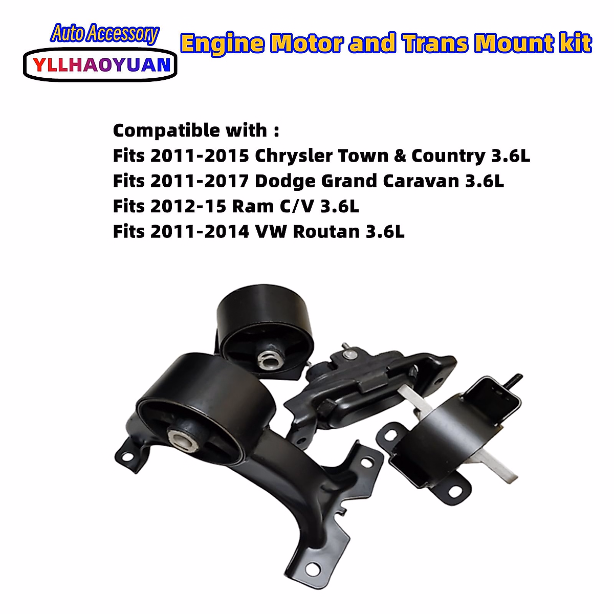 Engine Motor Mount 4pcs for 2011-2017 Do-dge Grand Caravan 3.6L 2012-15 Ram C/V 3.6L 2011-2015 Chrysler Town & Country 3.6L 2011-2014 VW Routan 3.6L Replacement for A5577 A5665 A5480 A5589