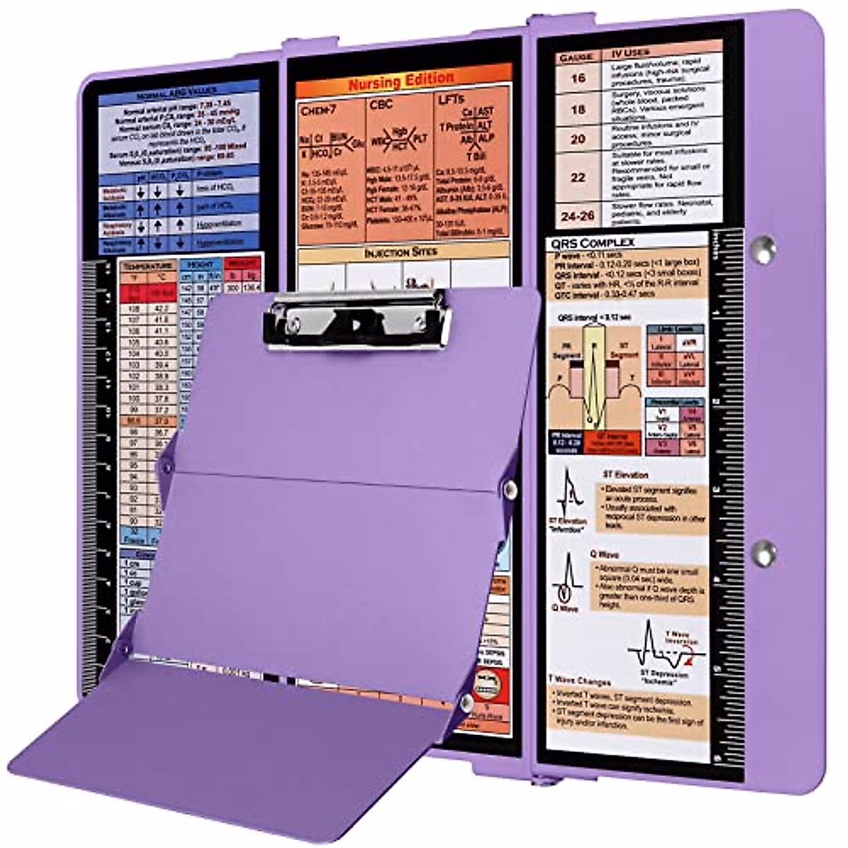 Nursing Clipboard Foldable, Foldable Clipboard w/ Nursing Edition Cheat Sheets,3 Layers Aluminum, Nurse Clipboard w/ Low Profile Clip&Pen Clip Pocket Clipboard for Students, Nurses and Doctors,Purple