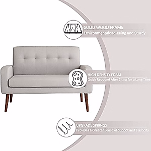 Sepnine 50" Modern Linen/Velvet Fabric Loveseat Sofa,Office Couch for Small Space, Living Room Soft Futon,Small Love Seats Couch for Bedroom (Linen-Beige Grey)