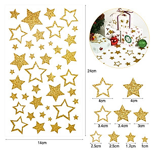 KESOTE 5 Sheets Glitter Gold Star Stickers, Self-Adhesive Assorted Star Labels for Handicrafts Christmas Decoration, Classroom Teacher Supplies