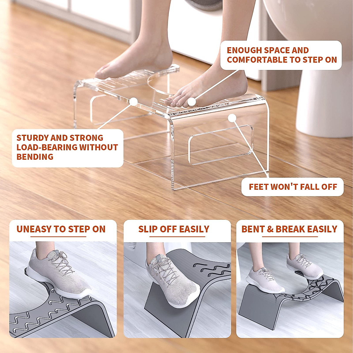 AmazerBath 7 Inches Acrylic Toilet Stool Squat, Clear Bathroom Poop Potty Stool for Adults, Modern Design Non-Slip Pooping Stool, Strong Load-Bearing, Blends Seamlessly Into Any Bathroom