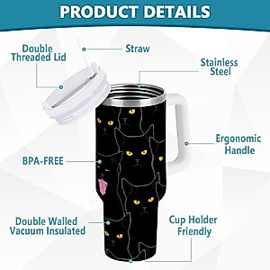 MCHIVER Cute Black Cats 30 oz Tumbler with Handle and Straw Stainless Steel Vacuum Water Bottle Leak-proof Travel Coffee Mug Thermos Water Bottle for Home Office Car