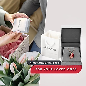 Leafael Wish Stone Pendant Necklace with Ruby Red Birthstone Crystal for January and July, 18K Rose Gold Plated, 18" + 2" Chain