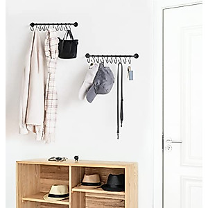 Mkono Coat Rack Wall Mount, Wall Coat Hooks for Hanging with 20 S Hooks, Heavy Duty Metal Rail Hat Hanger for Coat Keys Purse Belt Clothes Towel Holder in Entryway Bathroom Mudroom, Set of 2, Black