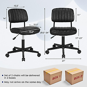 COSTWAY Armless Desk Chair with Wheels, PU Leather Computer Task Chair with Low Back Lumbar Support, Height Adjustable Rolling Home Office Chair for Kids Teens Adults, Black