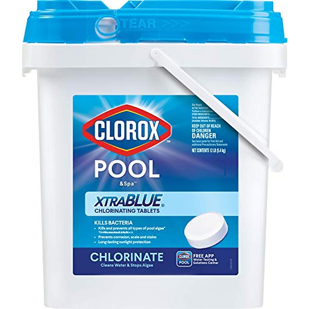 CLOROX Pool&Spa XtraBlue 3” Chlorinating Tablets, Kills Bacteria & Stops Algae, 12 LB