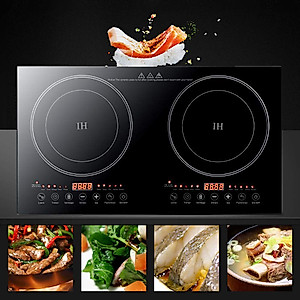 HinLIaDa Double Induction Cooktop Burner, 1200W Portable Electric Induction Cooker Touch Type Keys Dual Control Infrared Cooktop Glass Plate Electric Cooktop 8 Gear Firepower 110V