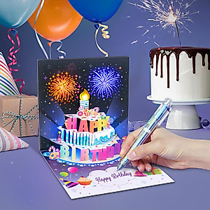 INPHER Birthday Cards Fireworks Pop Up Cake Blowable Light and Music Happy Birthday Card Gifts for Women Men Mom Kids