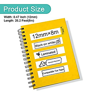 NineLeaf 2PK 12mm 1/2'' Label Tape Replacement Compatible for Brother P-Touch TZe-231 TZe 231 TZ231 TZ-231 PTH110 PT-D200 PTD600 PT-D400 Label Maker Standard Laminated Black on White Labeling Refills