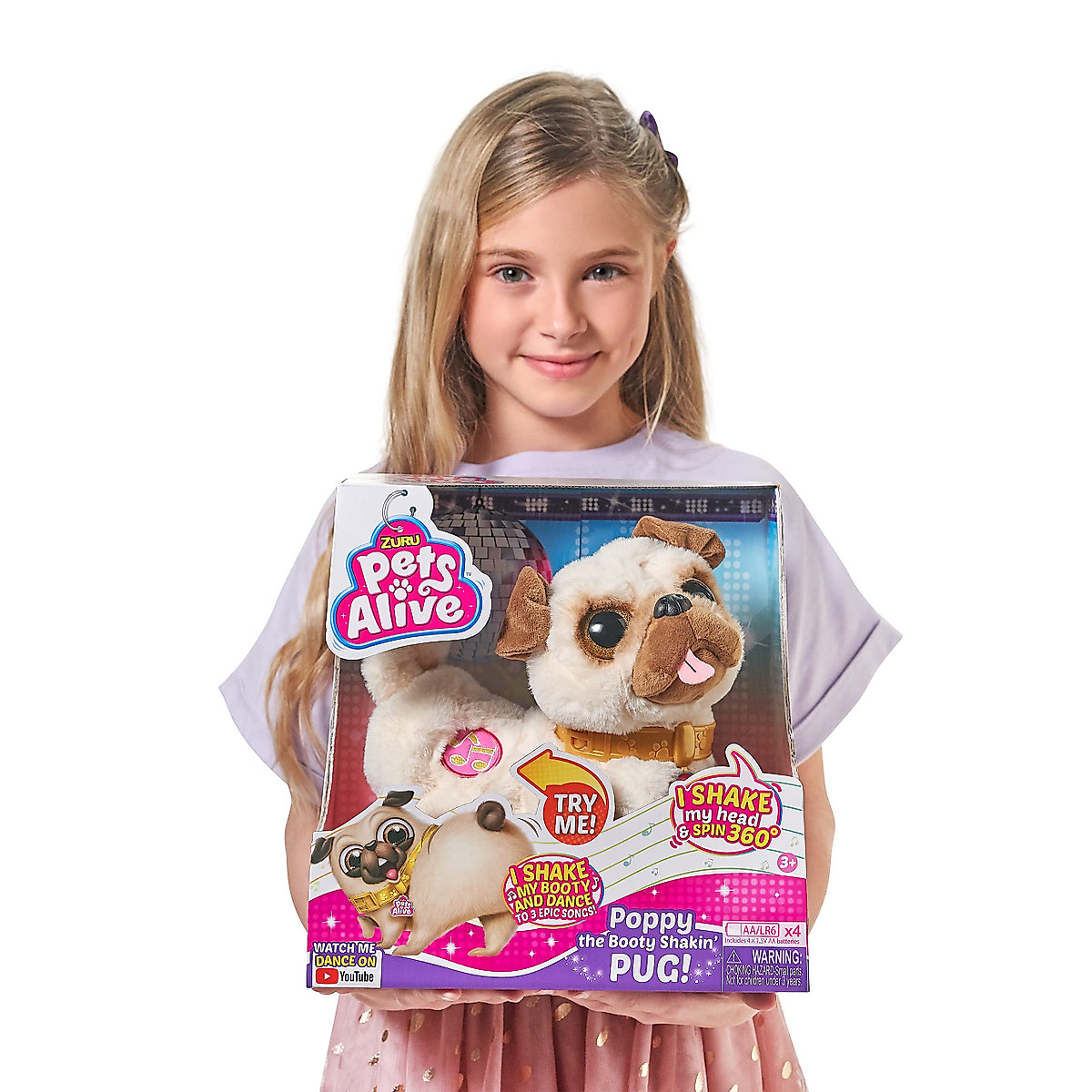 Pets Alive Poppy The Booty Shakin’ Pug – Interactive Dancing Plush Puppy by ZURU Robotic Realistic Soft Dog Stuffed Animal Toy for Kids, Girls