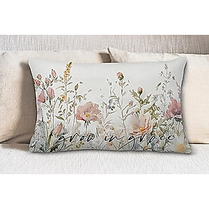Lacosu Christian Bible Verse Grow in Grace Watercolor Wildflower Throw Pillow Cover Pillowcase for Couch Bed Sofa,12×20 inch,Christian Gifts